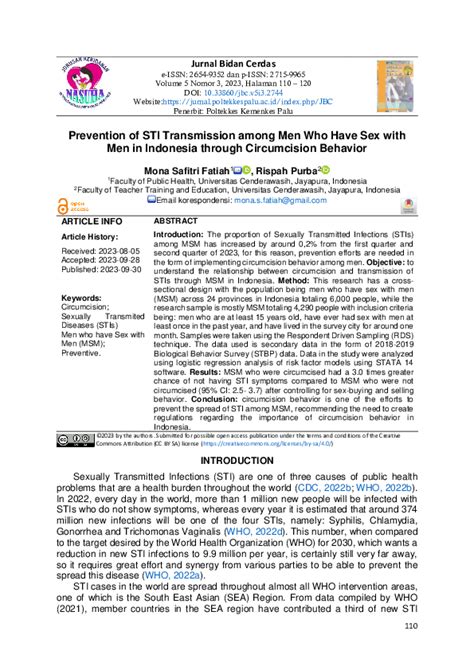 Pdf Prevention Of Sti Transmission Among Men Who Have Sex With Men In