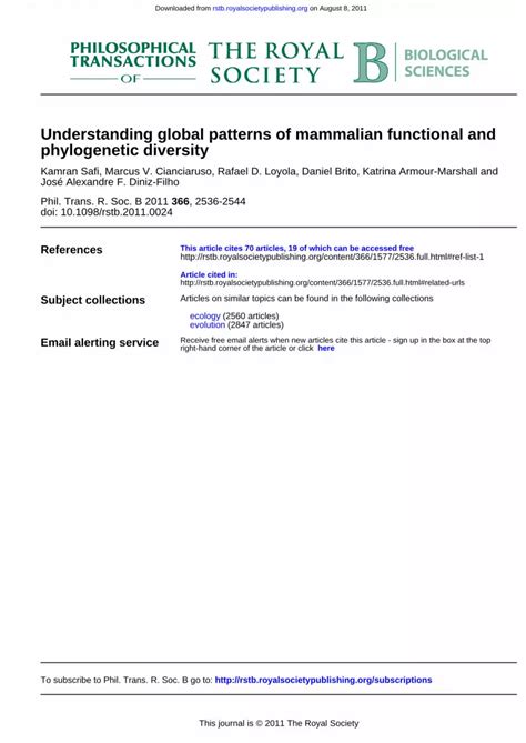 Pdf Understanding Global Patterns Of Mammalian Functional And Phylogenetic Diversity Dokumen