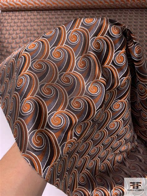 Swirly Wave Pattern Silk Necktie Jacquard Brocade Copper Grey Light Grey Fabrics And Fabrics