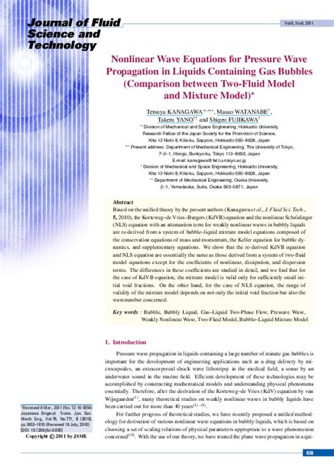 Pdf Nonlinear Wave Equations For Pressure Wave Propagation In Liquids Containing Gas Bubbles