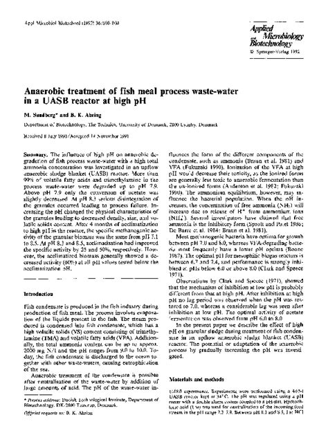 Pdf Anaerobic Treatment Of Fish Meal Process Waste Water In A Uasb