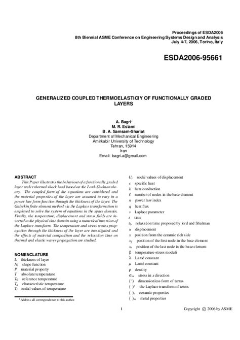 Pdf Generalized Coupled Thermoelasticity Of Functionally Graded Layers