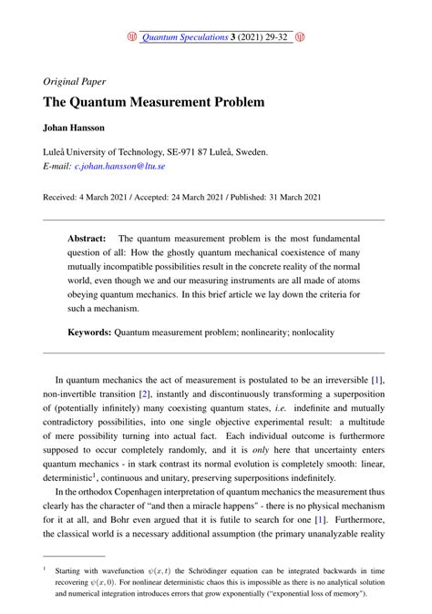Pdf The Quantum Measurement Problem