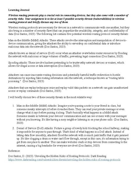 Learning Journal Advanced Networking And Data Security Cs 4404 Edit Learning Journal