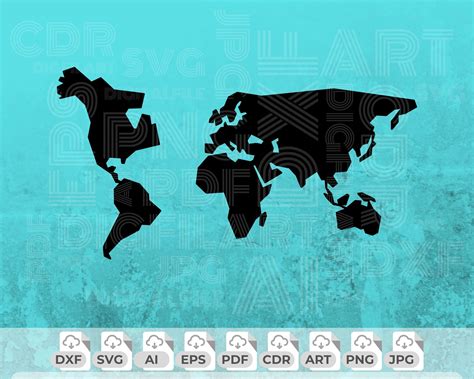 World Map Svg Earth Png Continents Vector World Map Dxf Etsy Uk