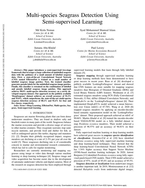Pdf Multi Species Seagrass Detection Using Semi Supervised Learning