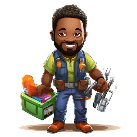 Premium Photo Vibrant Chibi Character The Smiling Builder With Tools