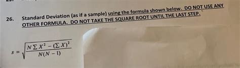 Standard Deviation As If A Sample Using The Chegg