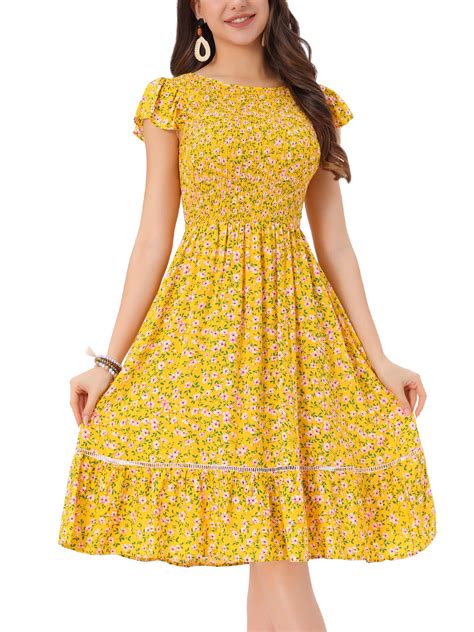 Inspire Chic Womens Floral Midi Sundress Smocked Fit And Flare