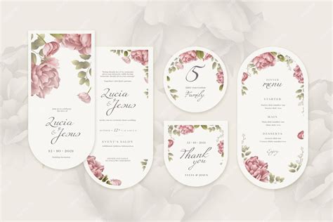 꽃 결혼식 편지지 컬렉션 무료 벡터