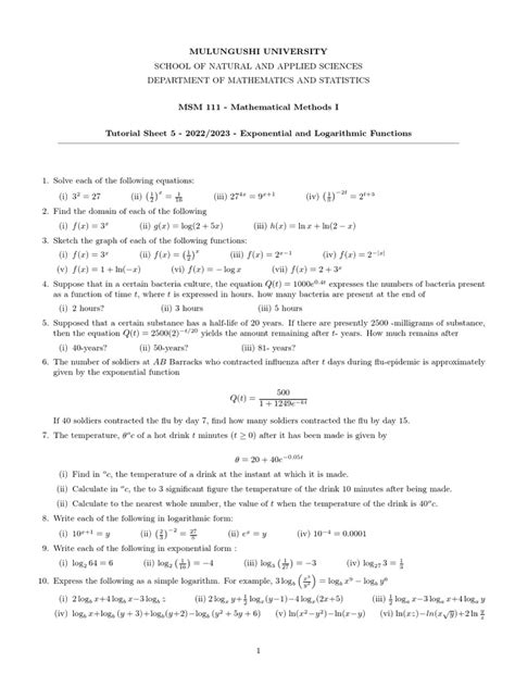 Msm 111 Exponential And Logarithmic Functions T5 Pdf Msm 111 Exponential And Logarithmic Functions T5 Pdf