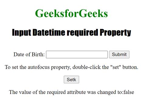 HTML DOM Input Datetime required 属性 码农参考