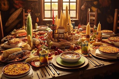 Premium Photo A Festive Corn Themed Table Setting For A Special