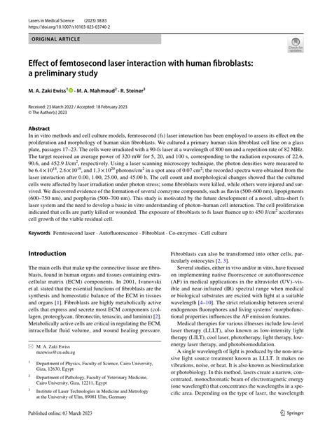 Pdf Effect Of Femtosecond Laser Interaction With Human Fibroblasts A