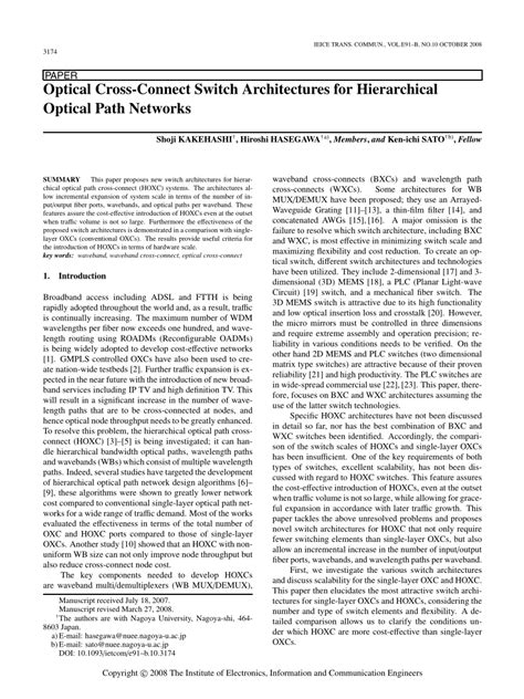 Pdf Optical Cross Connect Switch Architectures For Hierarchical