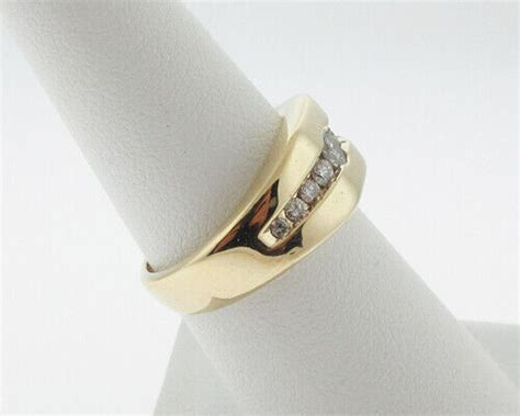 Genuine Diamonds 055cttw Solid 14k Yellow Gold Mens Ring 9mm Band
