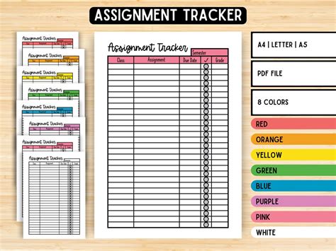 Assignment Tracker Homework Tracker Deadline Tracker List Assignment Printable List