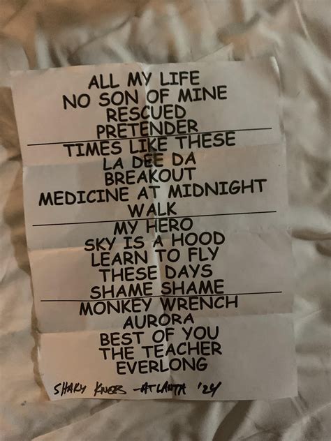 Setlist For Foo Fighters R Shakyknees