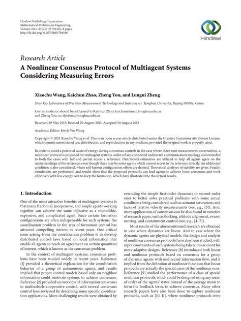 Pdf A Nonlinear Consensus Protocol Of Multiagent Systems Considering