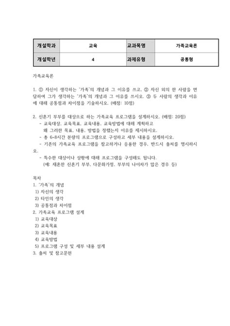 방통대중간 가족교육론 자신이 생각하는 가족의 개념과 그 이유를 쓰고 자신 외의 한 사람을 면담하여 그가 생각하는 가족의 개념과 그 이유를 쓰시오 중간기말과제