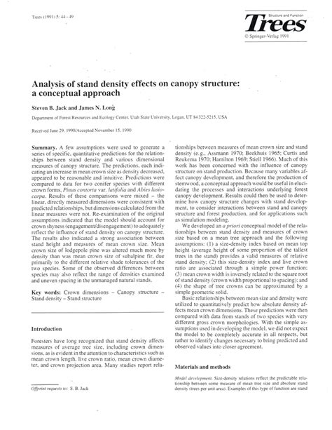 Pdf Analysis Of Stand Density Effects On Canopy Structure A