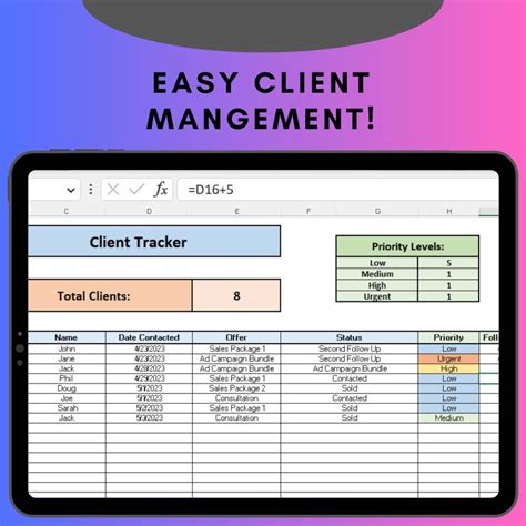 Client Tracker Excel Spreadsheet Client Management Manage Customer