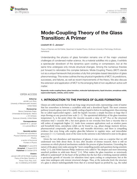 Pdf Mode Coupling Theory Of The Glass Transition A Primer