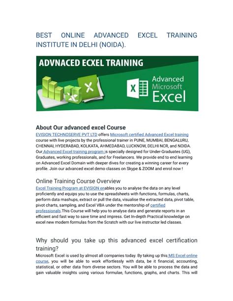 ppt best online advanced excel training institute in delhi noida powerpoint presentation