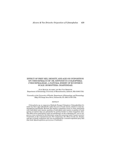 Pdf Effect Of Prey Sex Density And Age On Oviposition Of