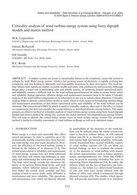Pdf Criticality Analysis Of Wind Turbine Energy System Using Fuzzy Digraph Models And Matrix