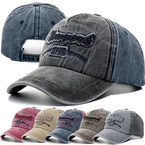 New Unisex Washed Cotton Cap Letter Embroidery Vintage Baseball Cap Men