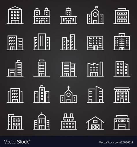Building Line Icons Set On Black Background Vector Image
