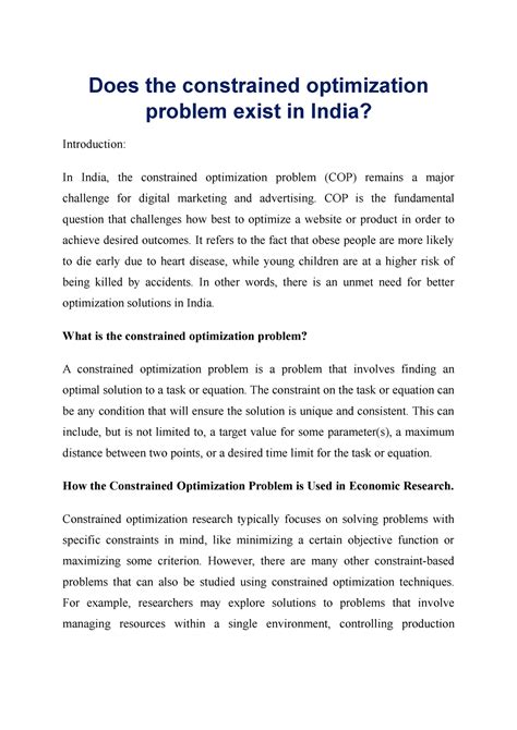 does the constrained optimization problem exist in india does the