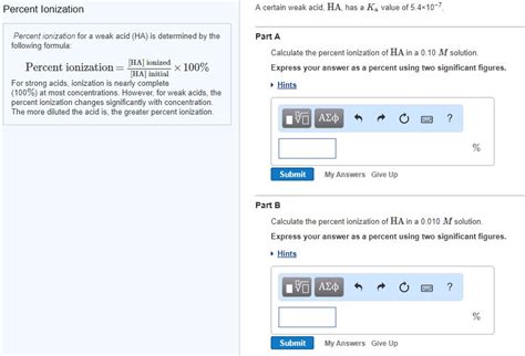 Solved Percent Ionization For A Weak Acid Ha Is Determined