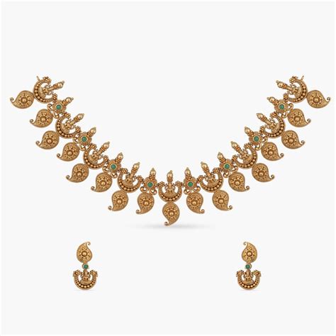 Buy Mango Motif Lakshmi Antique Temple Necklace Set Tarinika