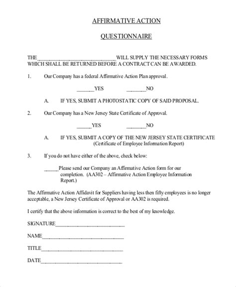Free 10 Sample Affirmative Action Forms In Pdf Ms Word