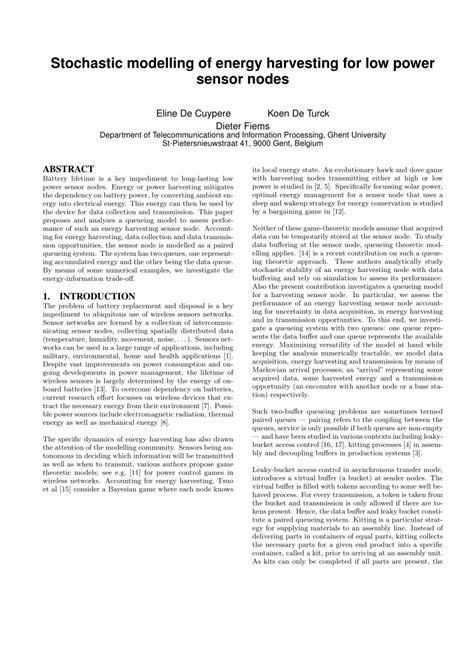 Pdf Stochastic Modelling Of Energy Harvesting For Low Power Sensor Nodes