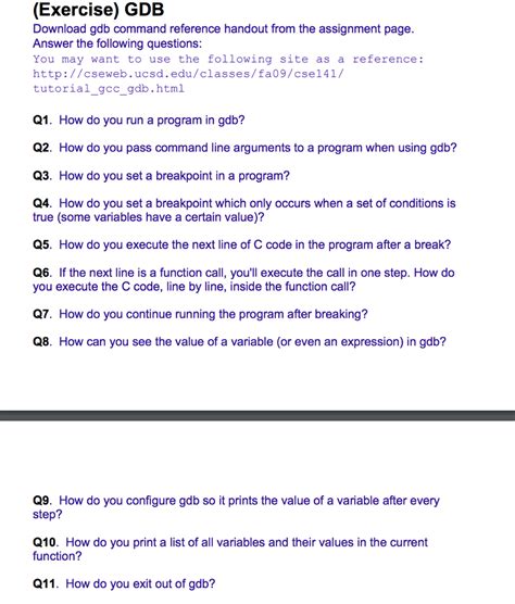 Solved Exercise Gdb Download Gdb Command Reference Handout