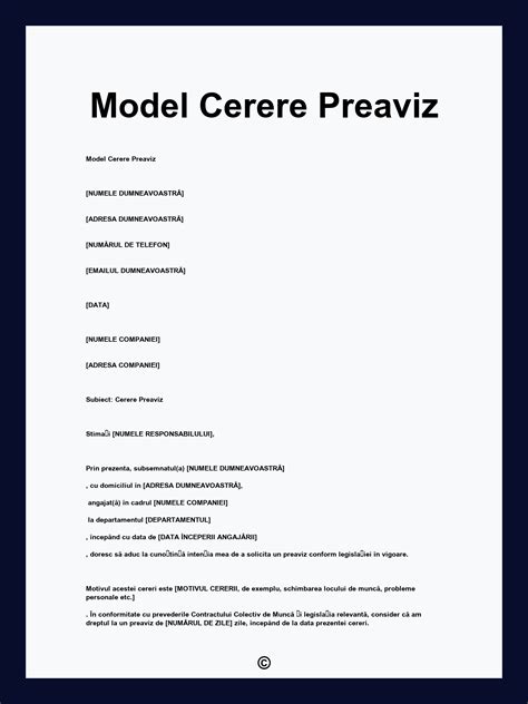 Model Cerere Preaviz
