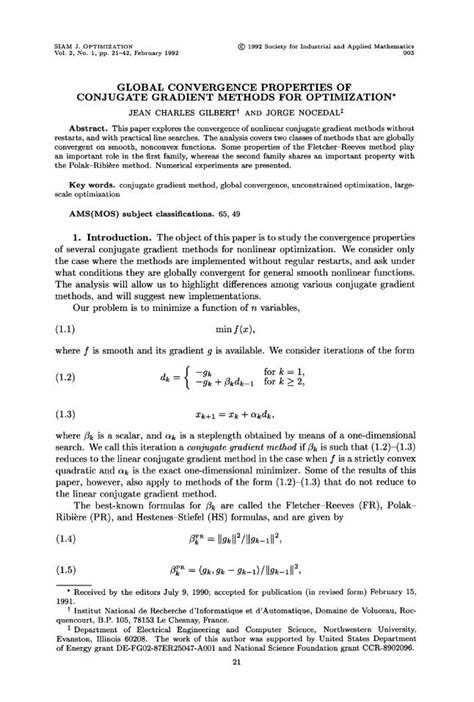 Pdf Globalconvergence Properties Of Conjugate Gradient … ~swright 726