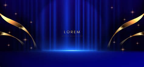 Blue Curtain Background Golden Confetti Banner Vector Image
