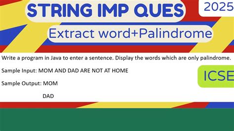 Print Palindrome Word In A Sentence String Important Programs Icse Computer Application Youtube