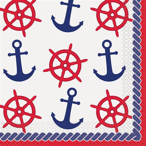 Nautical Anchors Paper Luncheon Napkins 65 In 16ct