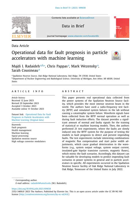 Pdf Operational Data For Fault Prognosis In Particle Accelerators With Machine Learning