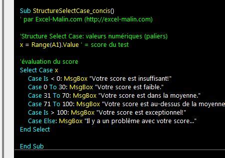 VBA Select Case Mode D Emploi Pratique Excel Malin Com