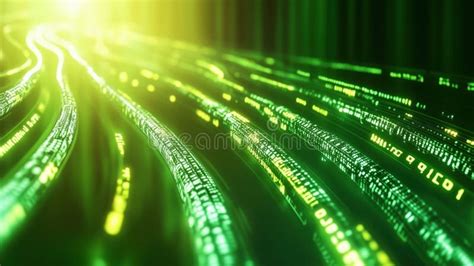 Digital Data Streams Flowing In Green Light Abstract Technology