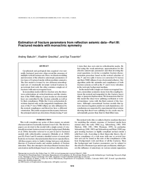 Pdf Estimation Of Fracture Parameters From Reflection Seismic Data