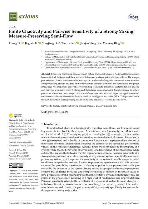 Pdf Finite Chaoticity And Pairwise Sensitivity Of A Strong Mixing Measure Preserving Semi Flow