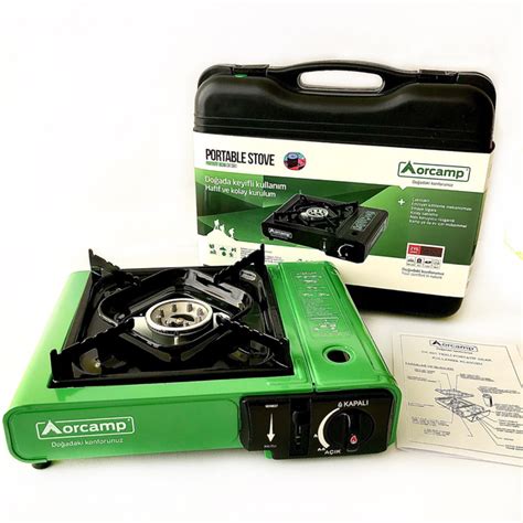 Портативна газова плита Orcamp в кейсі колір зелений Ck 501 під газовий балон 220 227g не