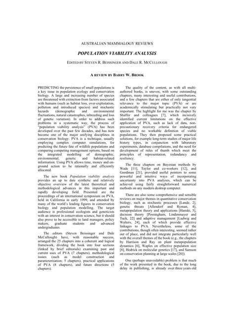 Pdf Population Viability Analysis